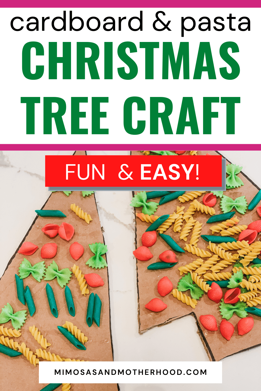 Cardboard Christmas Tree Pasta Craft - Mimosas & Motherhood