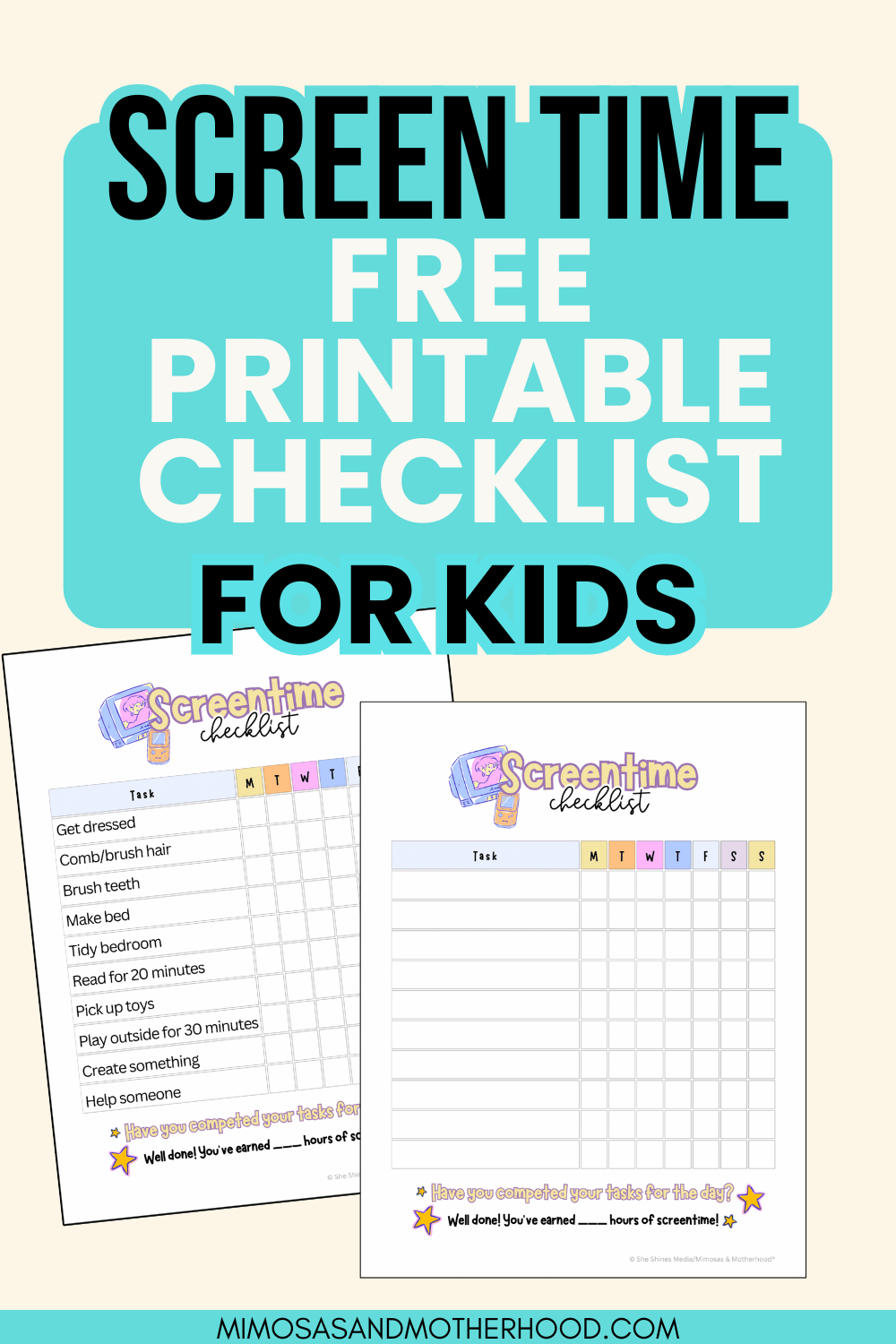 Free Printable Screen Time Checklist Chart - Mimosas & Motherhood